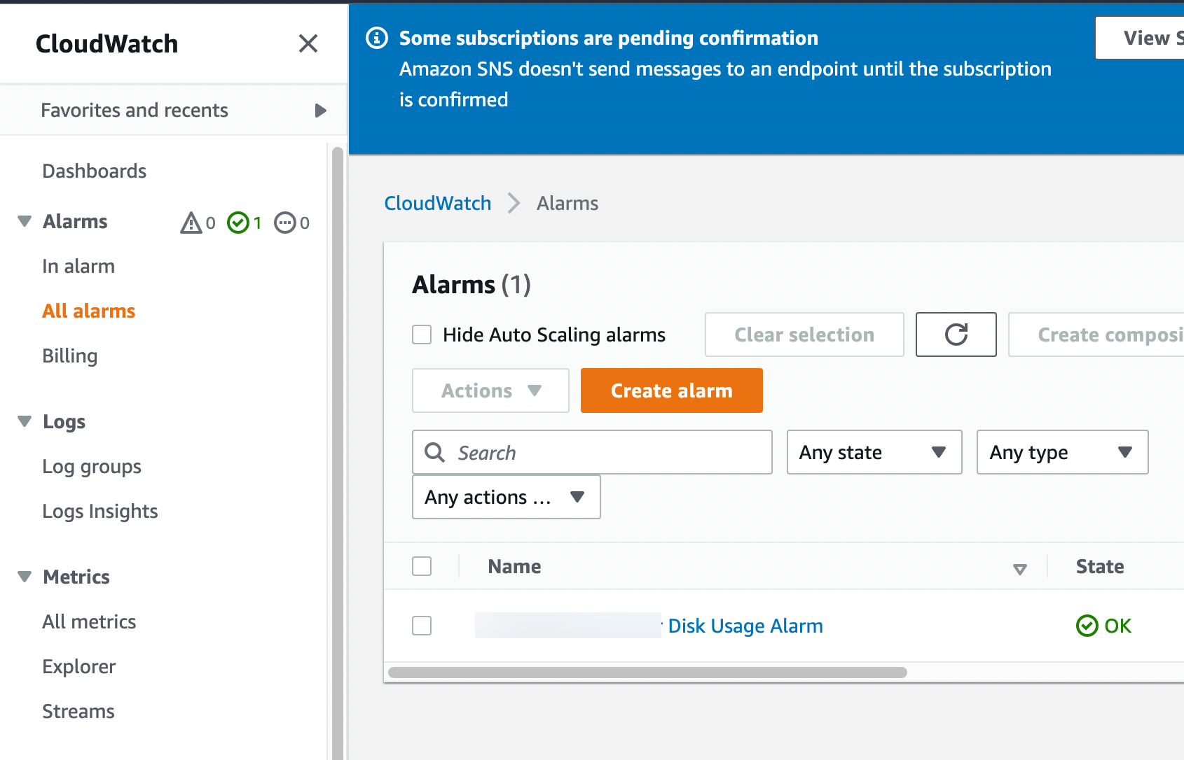 Create disk alerts Ubuntu AWS CloudWatch - Studyraft